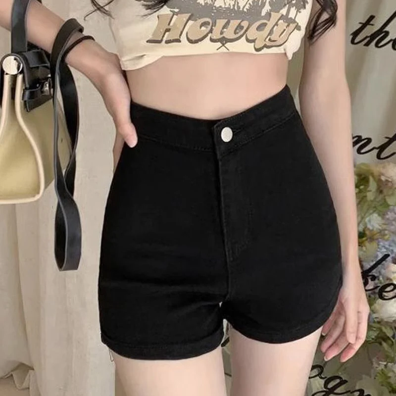 Women-90s-Aesthetic-Black-Gothic-Denim-Shorts-Vintage-High-Waist-A-line ...