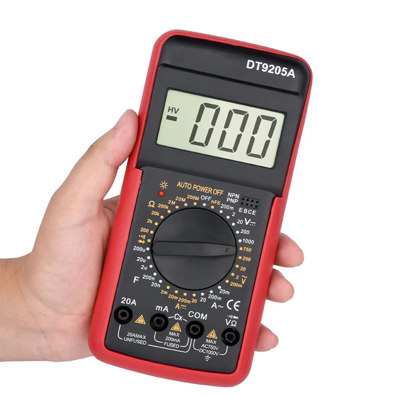 DT9205A DMM Professional Multimeter Digital hFE AC DC Voltage Current 1000V 20A Capacitance ...