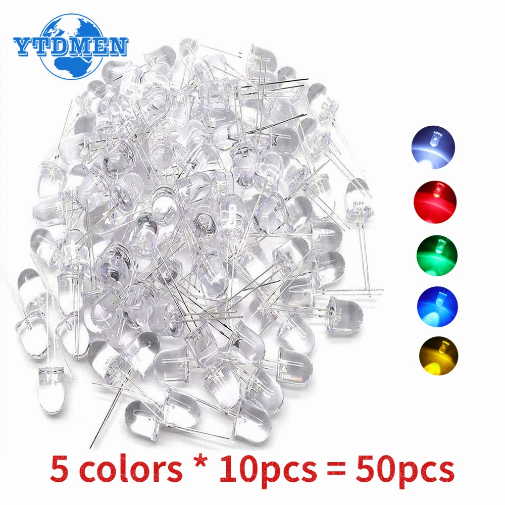 50PCS-10mm-LED-Light-Emitting-Diodes-Assortment-Kit-Individual ...