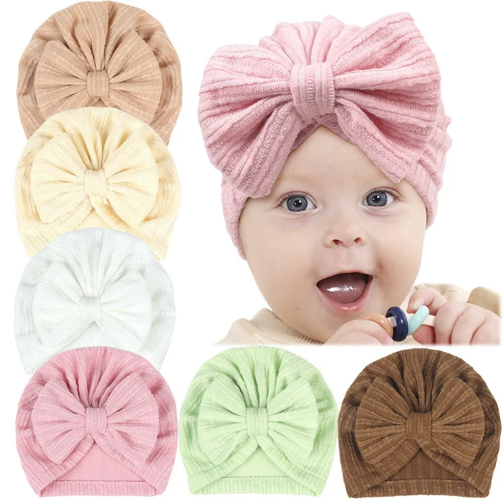 2024-NewBabyGirls-Boys-Headband-Cute-Big-Bow-Hats-Solid-Color-Soft ...