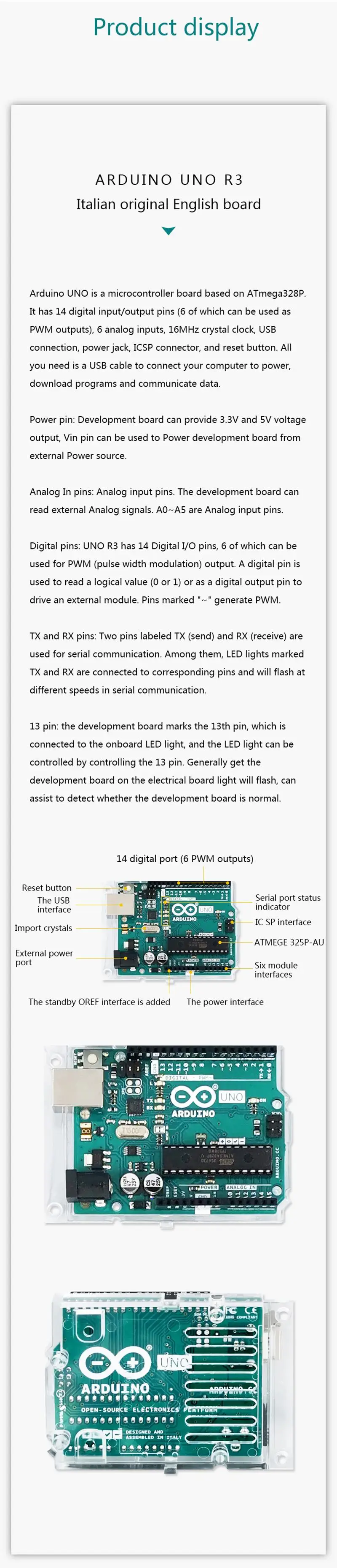 Оригинальная итальянская макетная плата Arduino UNO R3 A000066 MCU, стартовый комплект Arduino ...