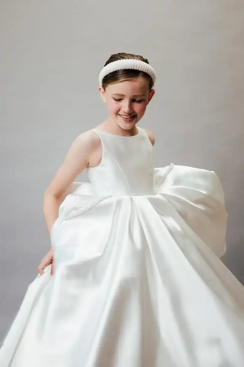 Princess Birthday Party Dress with Train/Bow/Pocket Ivory Mikado ...