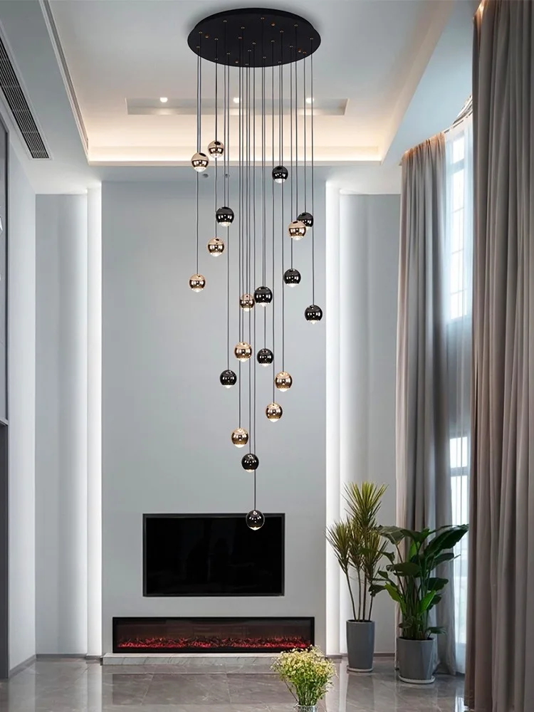 Modern Led Living Room Pendant Light Black Gold Glossy Ball Crystal ...