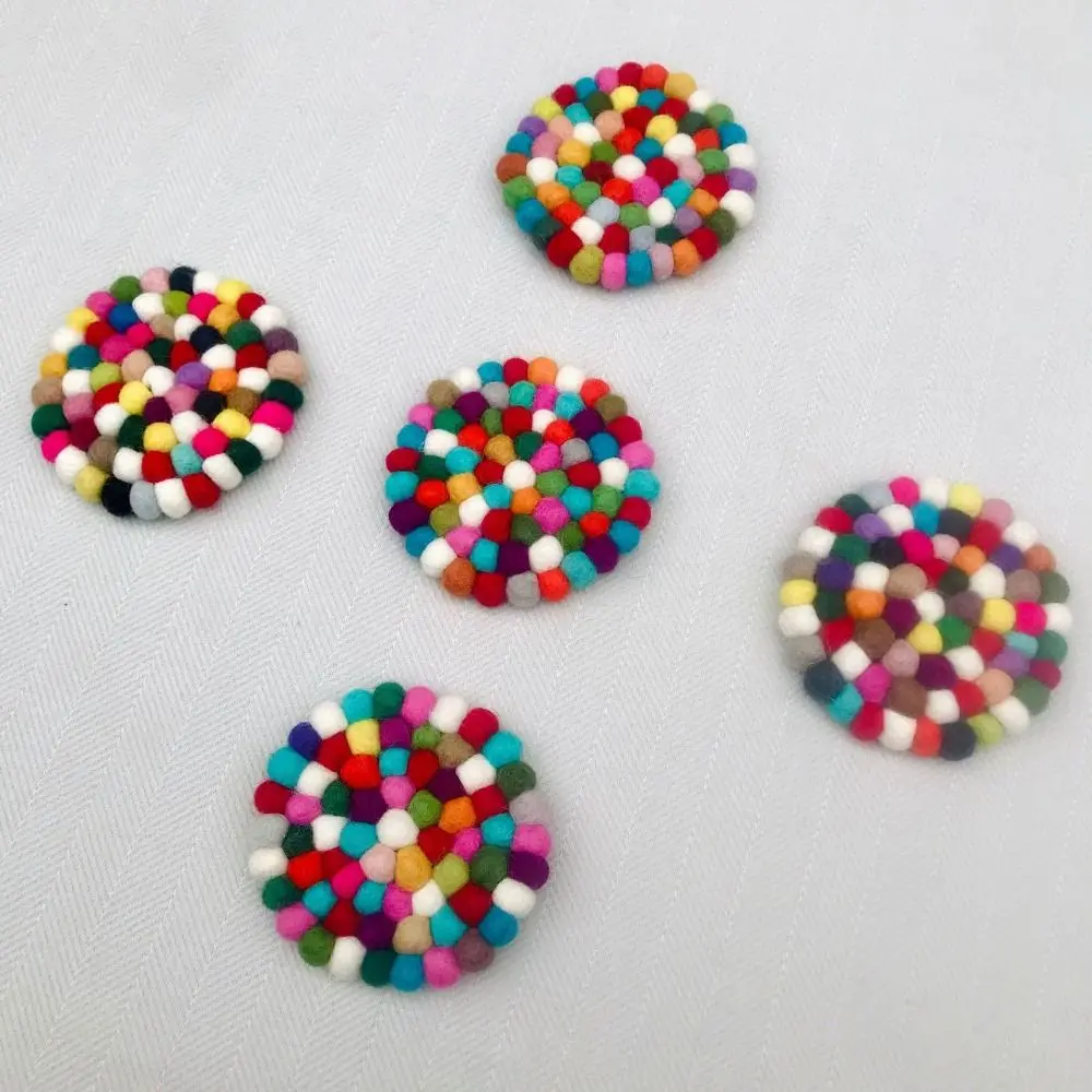 5 pcs Rotundity Round Felt Ball Coasters 4 Inches Wool Felt Round Wool ...