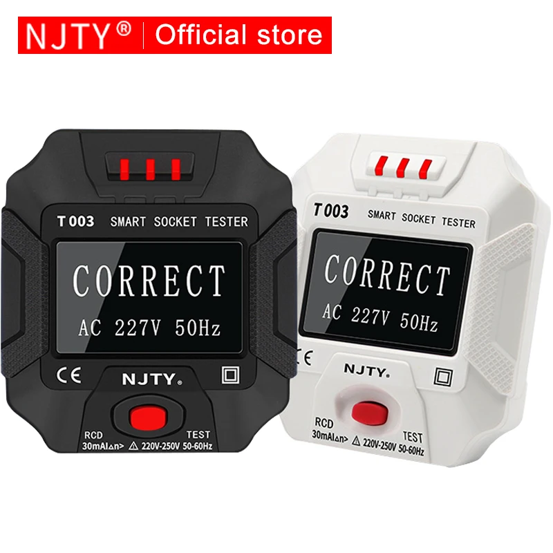 NJTY Outlet Socket Tester Digital Smart AC Voltage Detector 30mA RCD ...