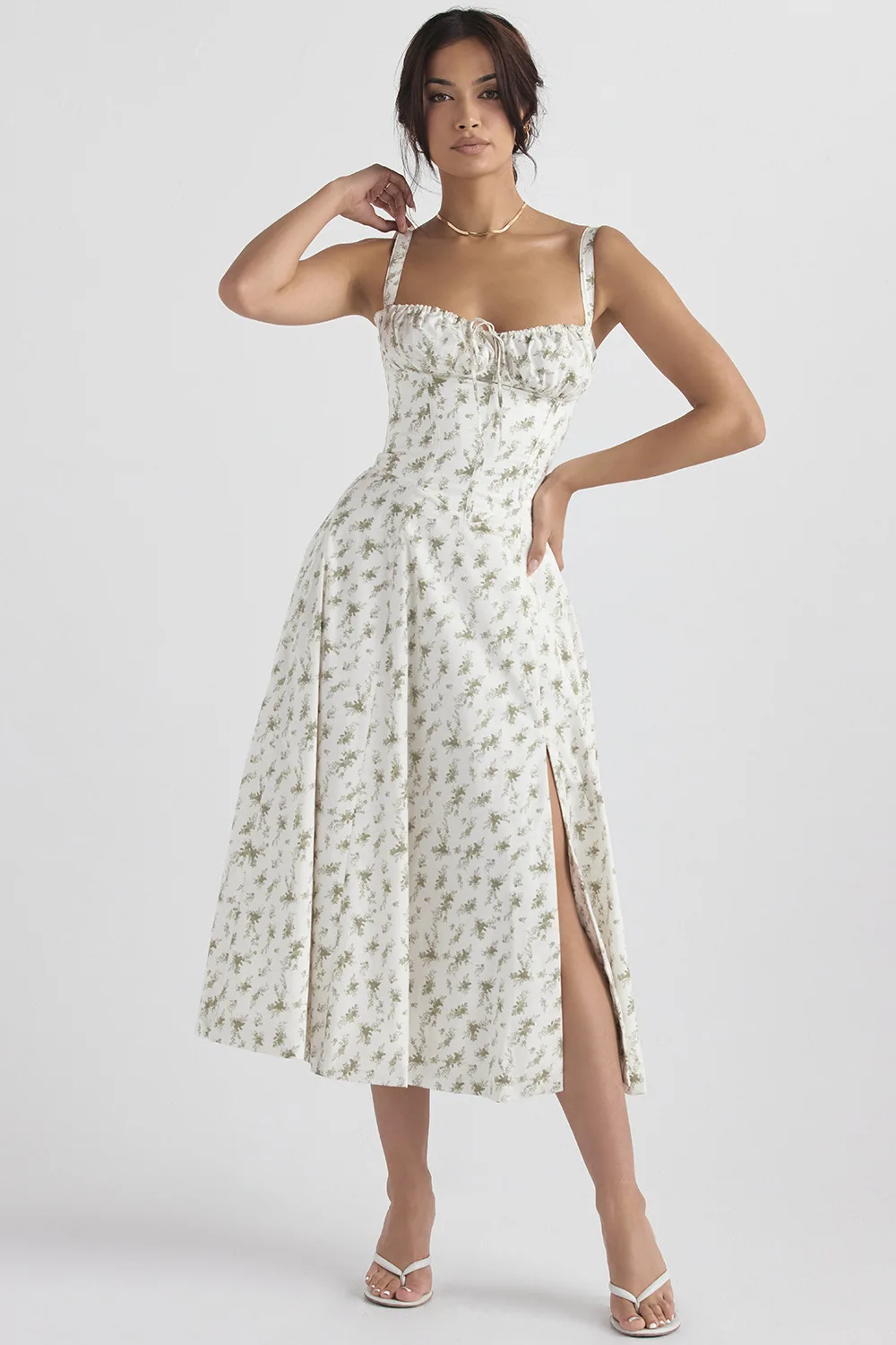 Summer Hawaiian Long Dresses Floral Midi Corset Dress Boho Flowy Slit ...