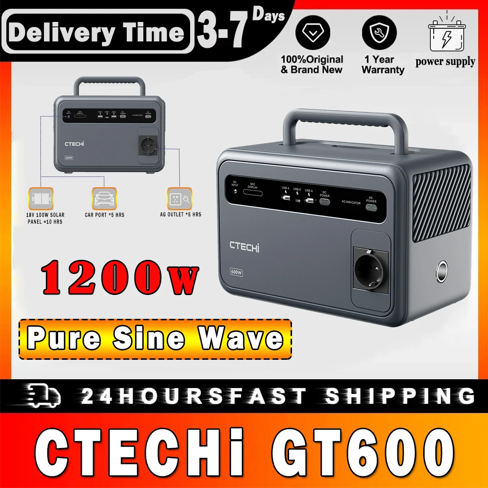 CTECHi-GT600-Pure-Sine-Wave-600W-384Wh-Portable-Power-Station-Solar ...