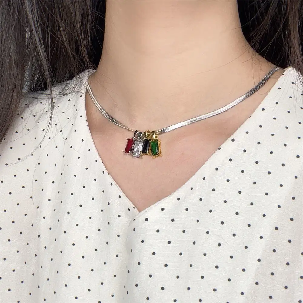 Korean-Fashion-Pendant-Necklace-for-Women-Square-Crystal-White-Gold ...
