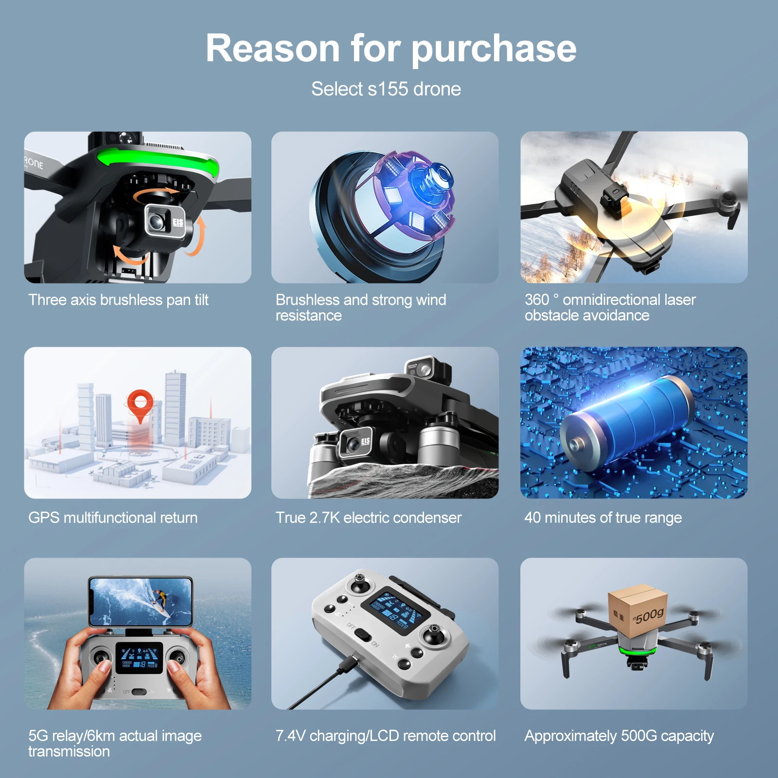 S155 Pro GPS Drone - 8K HD Camera 5G WIFI FPV Aerial Photography 3-Axi ...