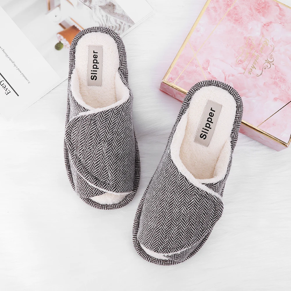 Plush House Slippers Fluffy Home Slippers Non-Slip Hook and Loop ...