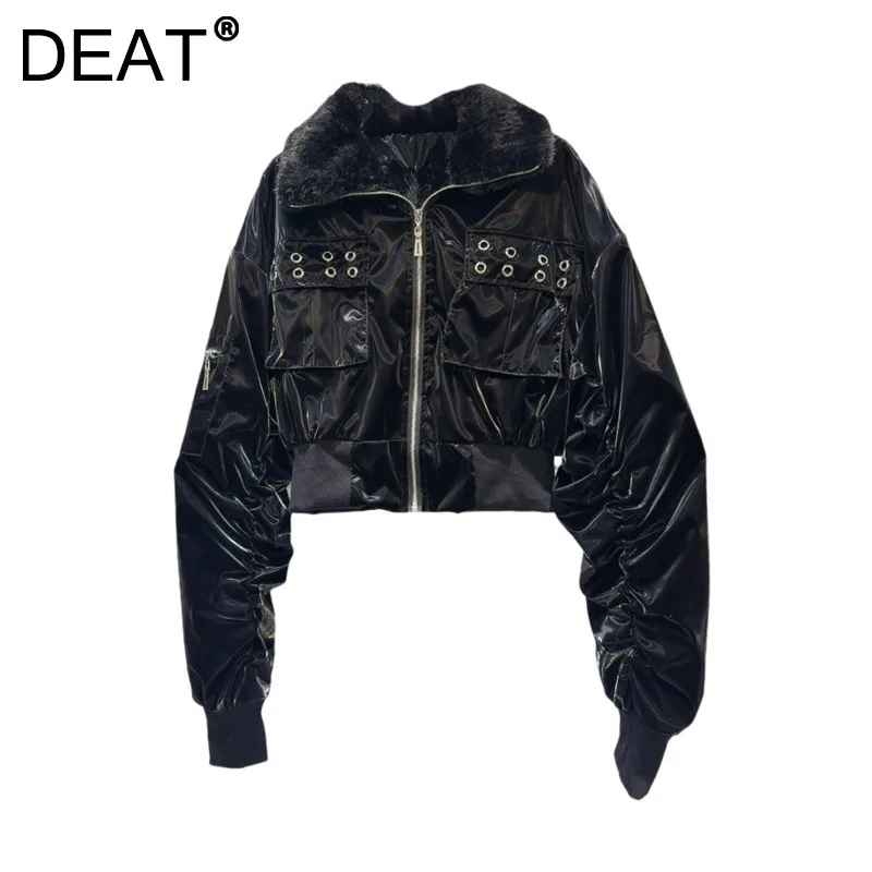 DEAT-Women-s-Coat-Black-Pu-Leather-High-Street-Plush-Pleated-Sleeve ...