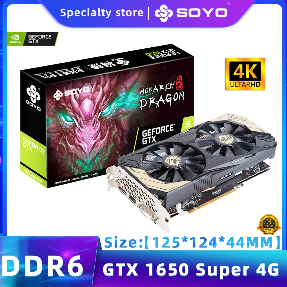 SOYO GPU GTX 1650 SUPER 4GB GDDR6 12nm juegos, tarjetas gráficas de vídeo, 128 bits, 6 pines ...