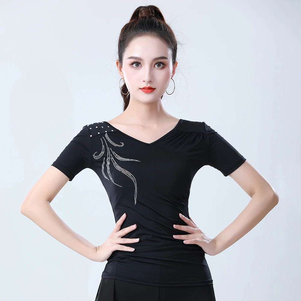 Latin-dance-clothes-with-diamonds-black-modern-dance-practice-clothes-V ...