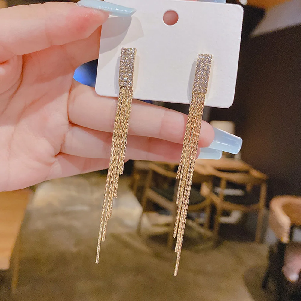 Pendientes-largos-de-borla-de-diamantes-de-imitaci-n-para-mujer-aretes ...