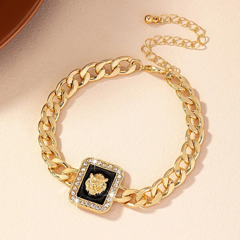 Modren-Luxury-Gold-plated-Dripping-Oil-Lion-Head-Bracelet-for-Women ...
