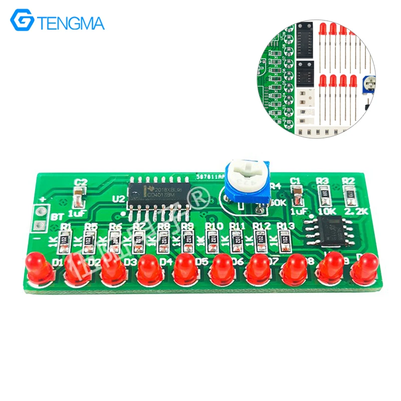 NE555+4017 Chip Water Lamp Circuit Board Making DIY Kit 10-way LED ...