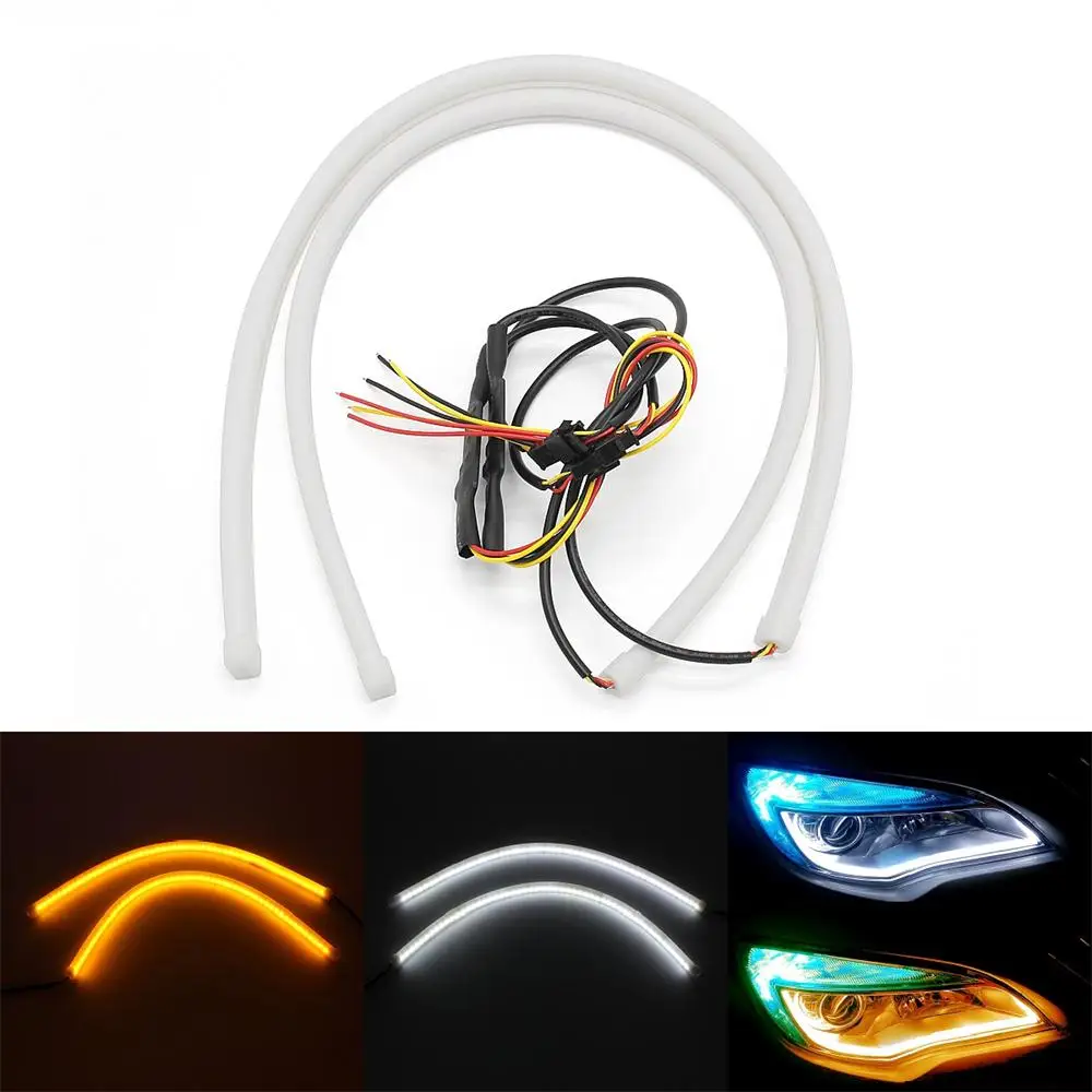2Pcs-30CM-45CM-60CM-LED-Strip-Light-Dual-Color-Flexible-Guide-Tube-Car ...