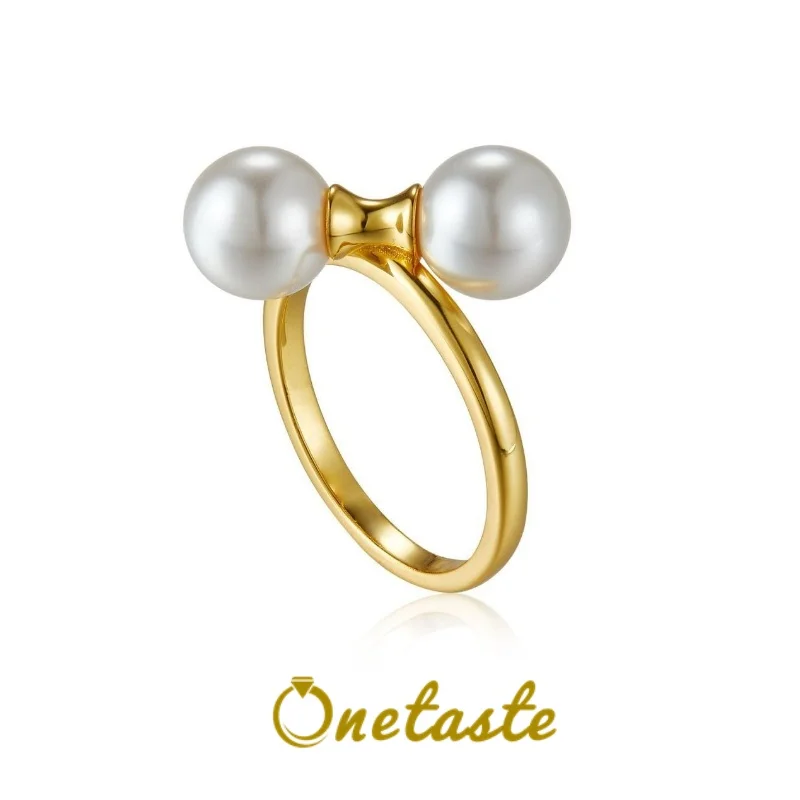 925-Sterling-Silver-Plating-Gold-With-Double-Beads-Women-s-Ring-Simple ...