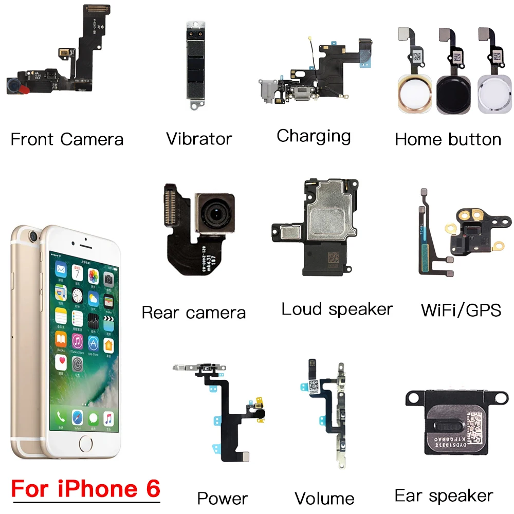 Pièces Intérieures Pour Iphone 6, Caméra Avant Et Arrière, Bouton D'accueil, Volume D ...