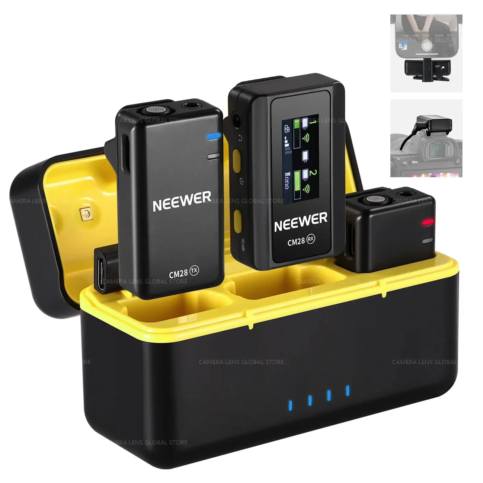 NEEWER-Micrófono de solapa Lavalier inalámbrico, con estuche de carga ...