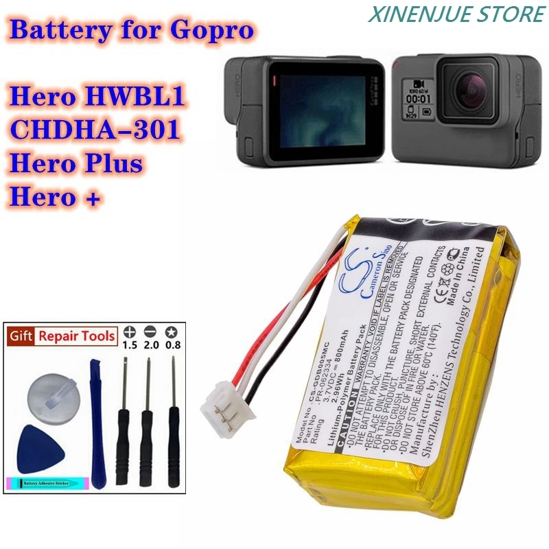 Camera Battery 3.7V/800mAh PR 062334 for Gopro Hero HWBL1,CHDHA 301 ...