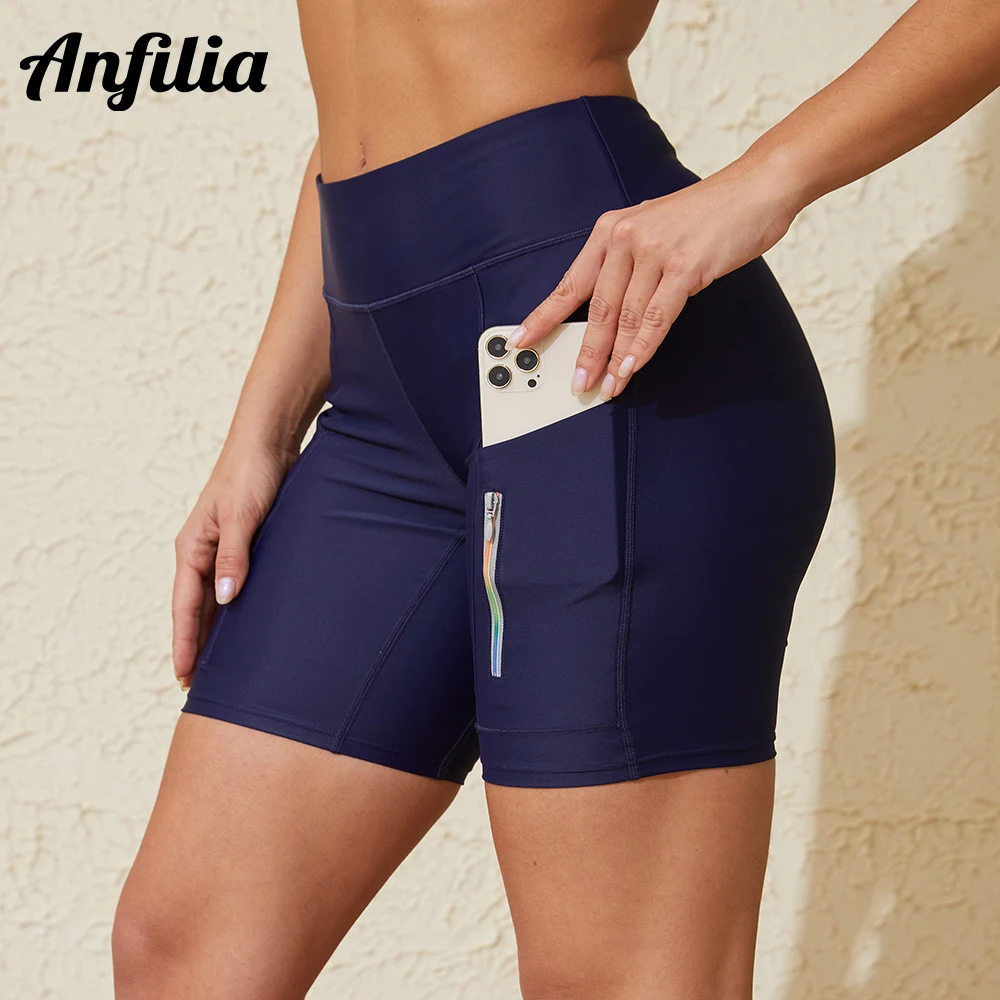 Anfilia-Women-Swimming-Trunks-High-Waist-Solid-with-Side-Pocket-High ...