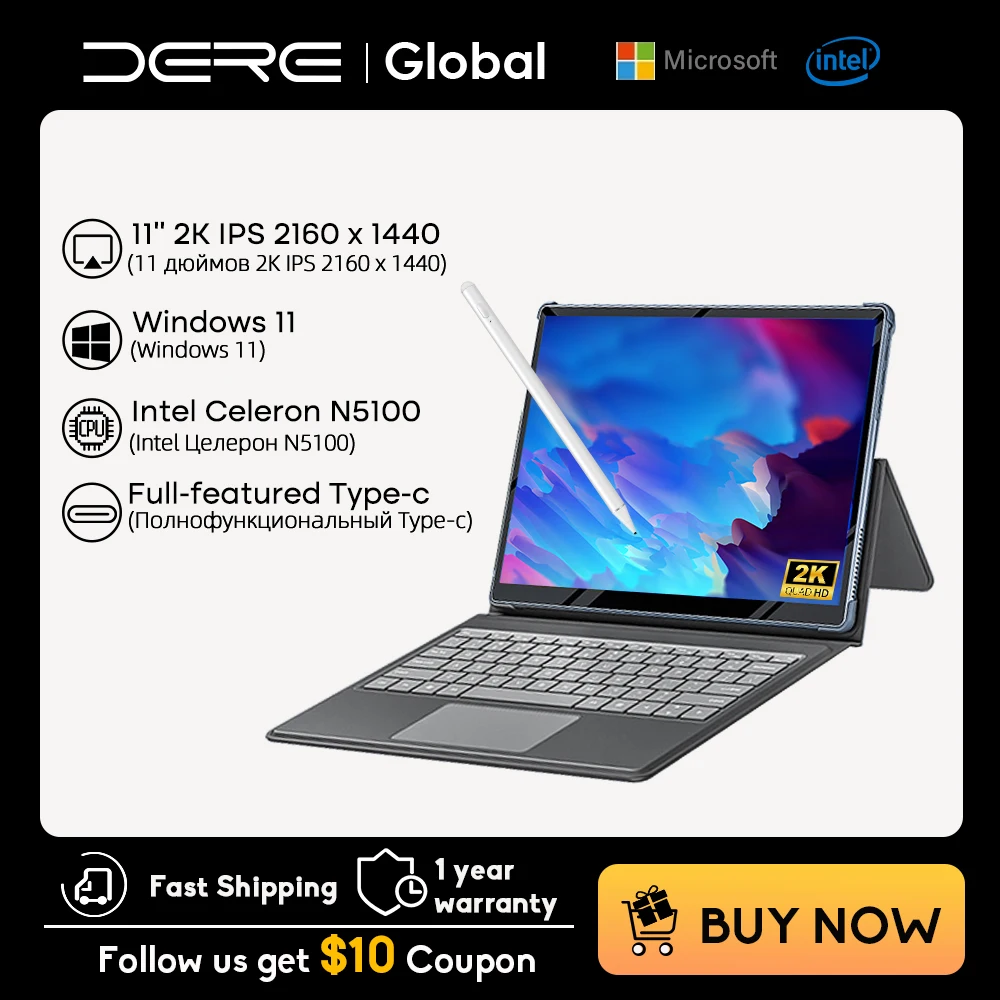 DERE-Tablet-Laptop-T11-11-inch-Touch-Screen-2K-IPS-Intel-Celeron-N5100 ...
