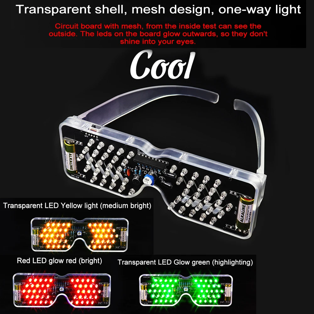 Light-Up-Glasses-Soldering-Practice-Kit-Sound-Activated-LED-Eyeglasses ...