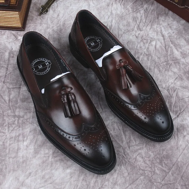 Men's Loafers Black Brown Genuine Leather With Handmade Slip On Formal ...