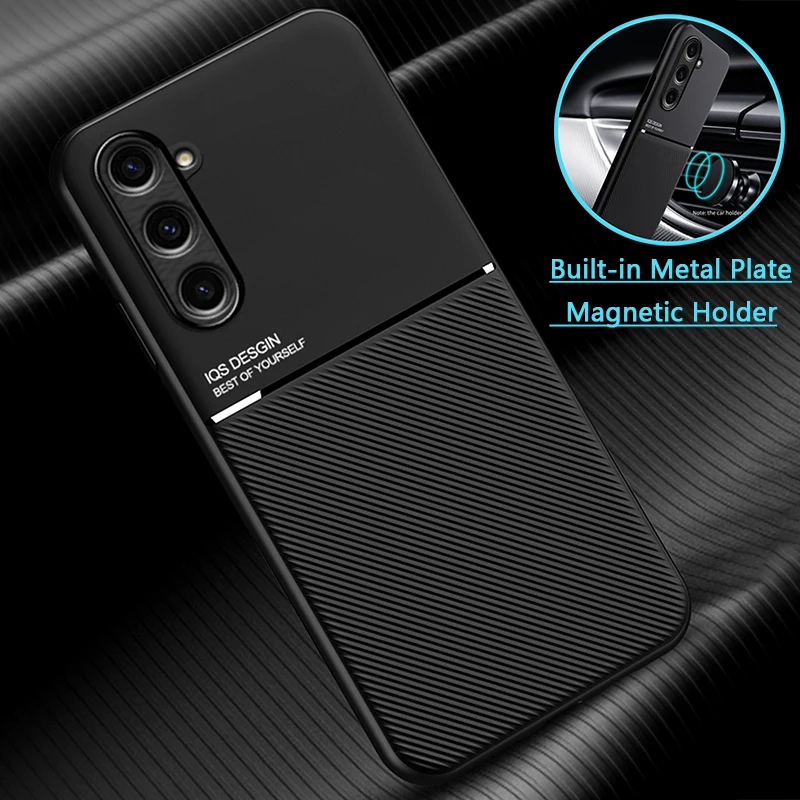 For Samsung M34 5G Case Luxury Leather Built-in Metal Plate Car Holder ...