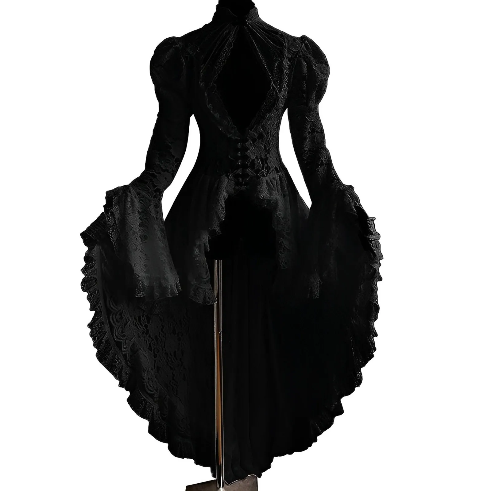 Vestido-vitoriano-de-renda-vintage-feminino-manga-longa-flare-cauda ...
