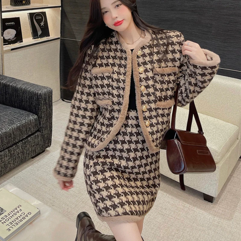 Tweed Skirt Jacket Set | Women Sets Autumn Tweed | Two Piece Tweed ...
