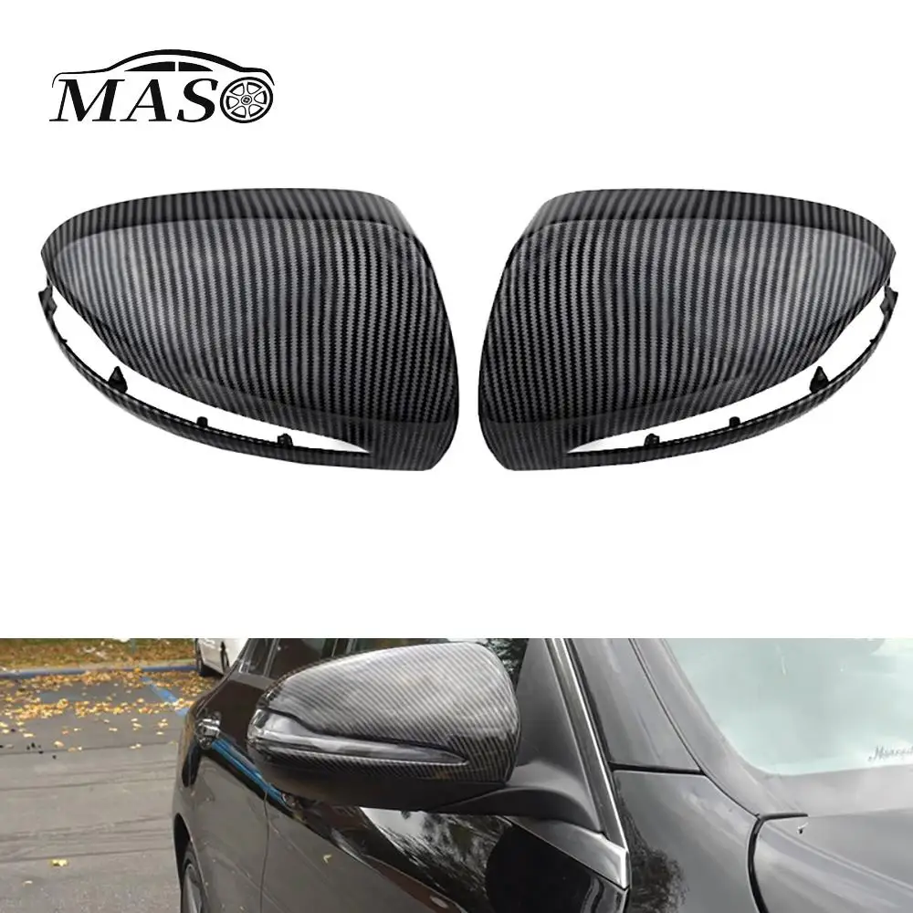 2PCS Car Side Rearview Mirror Cover ABS Carbon Fiber/ Glossy Black for ...