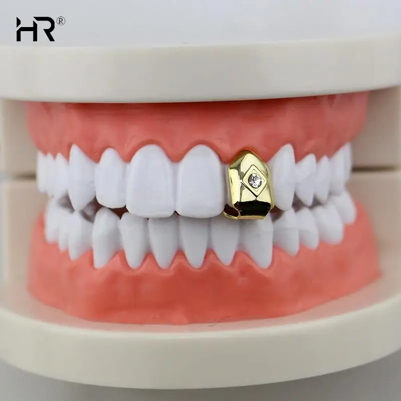 Single Hip Hop Teeth Grillz Fashion Rhinestones Gold Silver Color ...