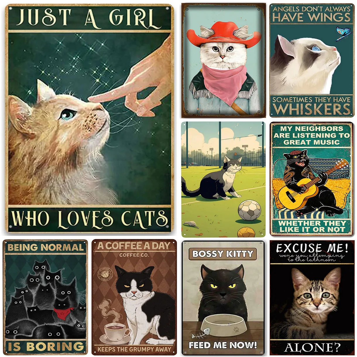 Vintage-Cat-Posters-Metal-Tin-Signs-Set-JUST-A-GIRL-WHO-LOVES-CATS ...