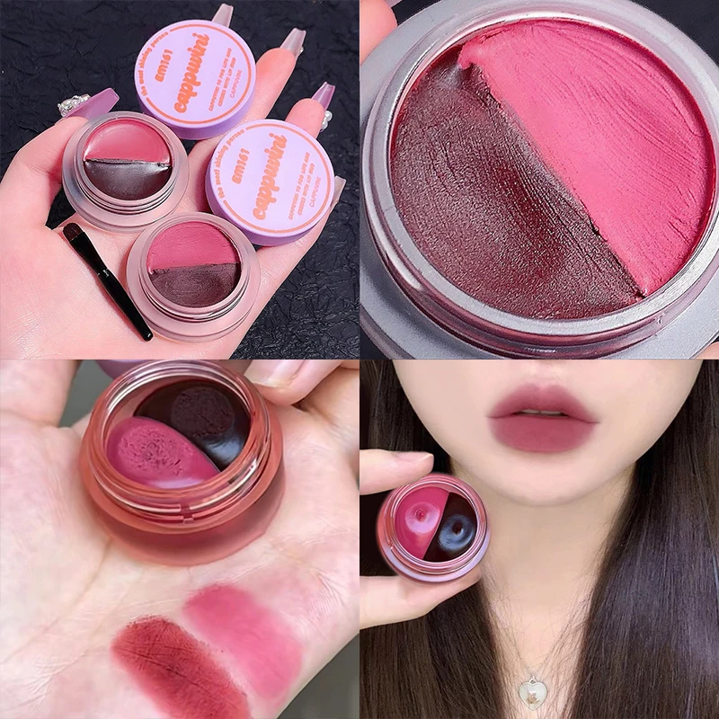 Pintalabios mate para Mousse, doble color, textura de barro rojo oscuro ...