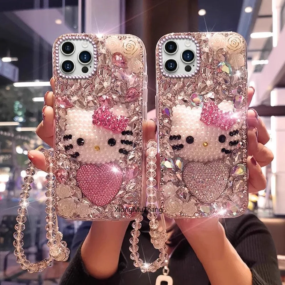 Diamond Rhinestone Hello Kitty Phone Case for Iphone 17 16 15 Pro 14 ...