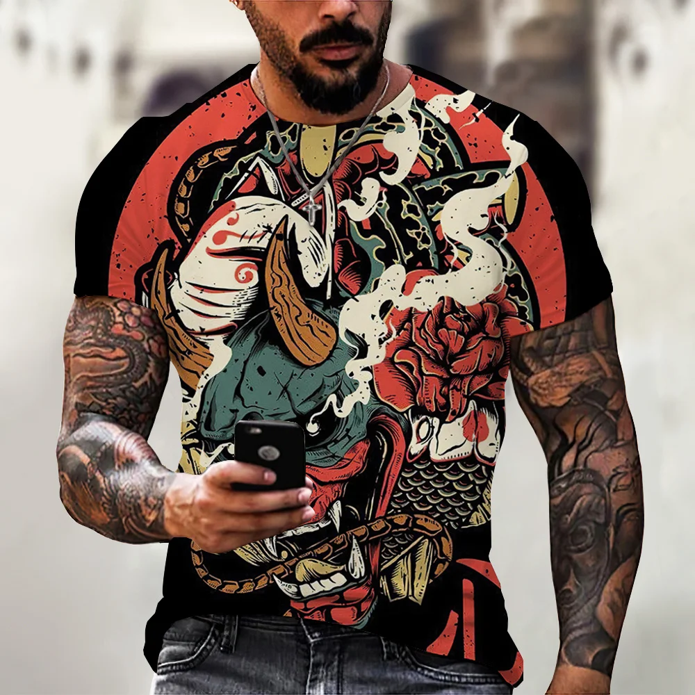 Vintage-Men-s-T-shirts-3D-Japanese-Samurai-Print-Short-Sleeve-Top ...