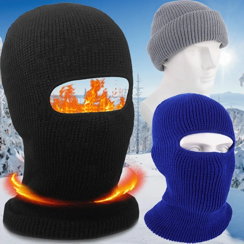 Knitted Full Face Beanies Winter Balaclava Hat Outdoors Men Women Sport ...