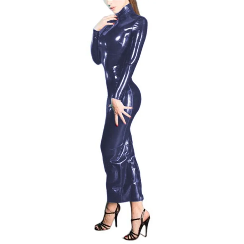 Long-Sleeve-Bodycon-Glsosy-PVC-Leather-Long-Pencil-Dress-Female-Full ...