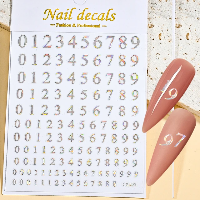 1pc 3D Number Nail Art Stickers 8*10CM Holographic 0-9 Number 3D Nail ...