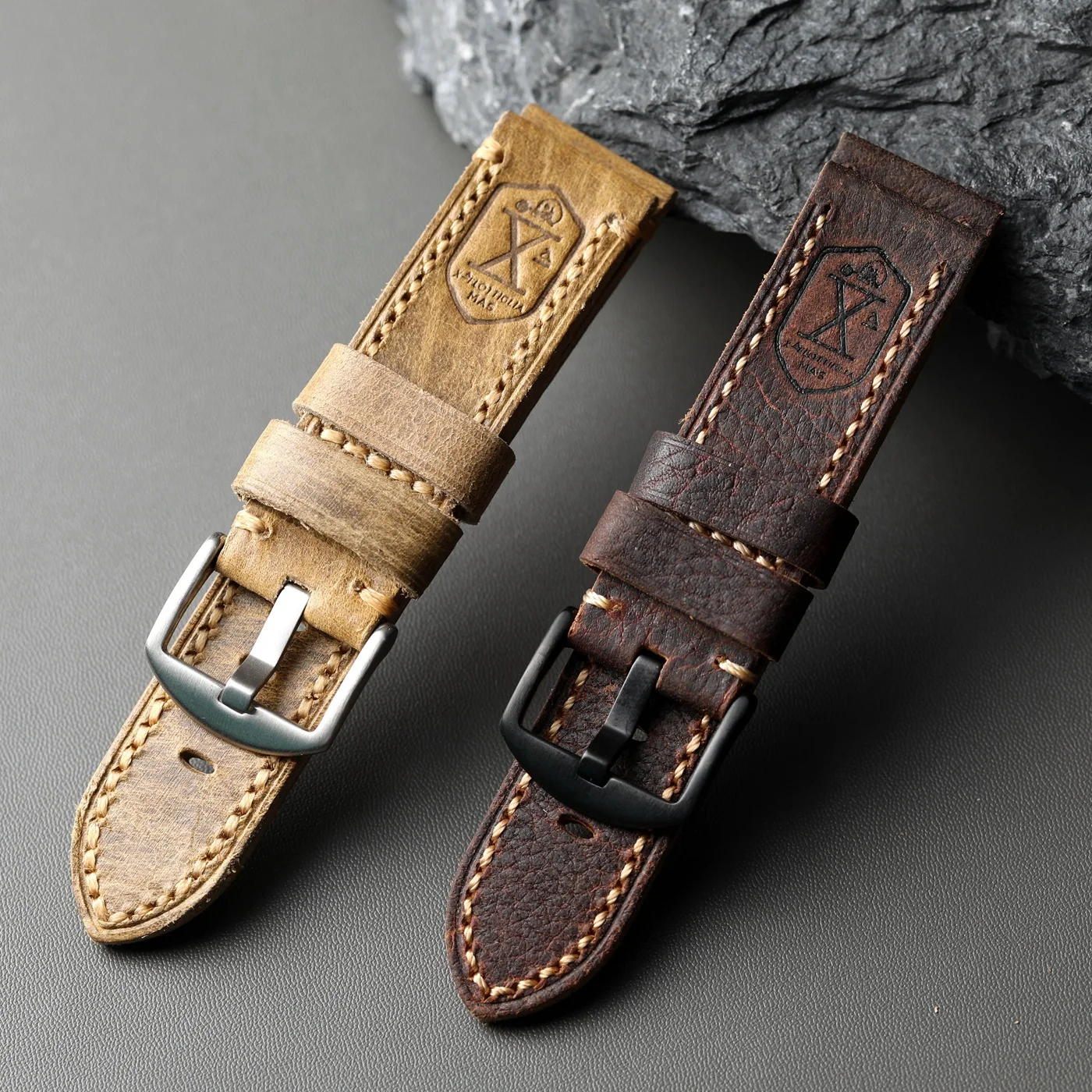 Handmade Italian leather strap, 20 21 22 23 24 26mm, thick men's strap ...