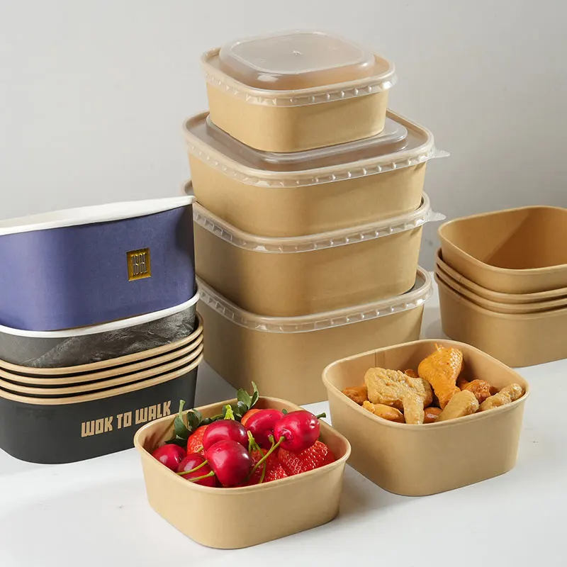 25pcs Kraft Paper Square Box With Lids Disposable Food Containers Fruit ...