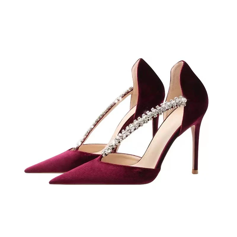 Uvrcos Crystal Embellished Wine Red High Heel Shoes Women Pointed Toe ...