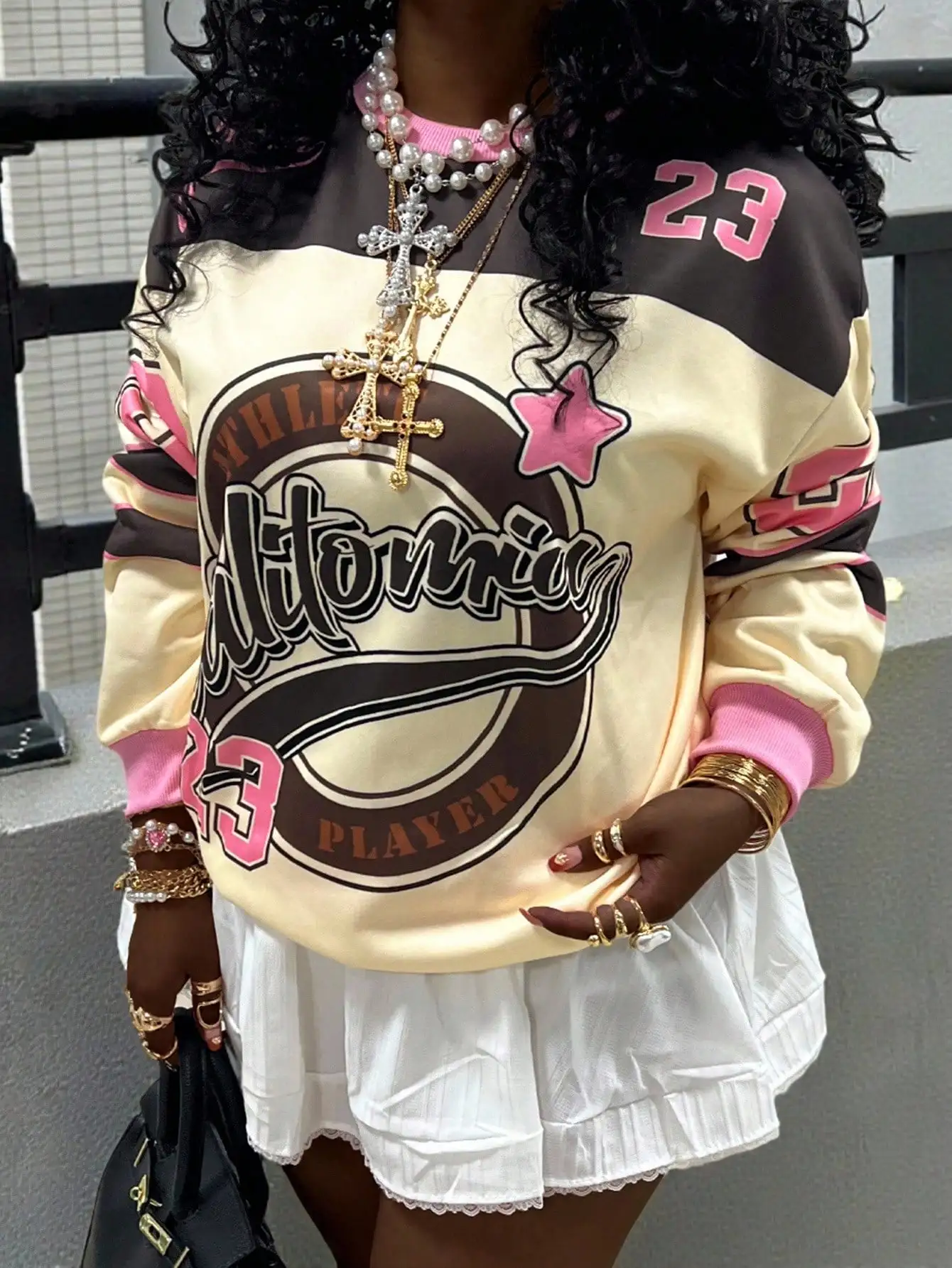 Y2K Vintage California Player Graphic Sweatshirt for Women, Pink Number ...