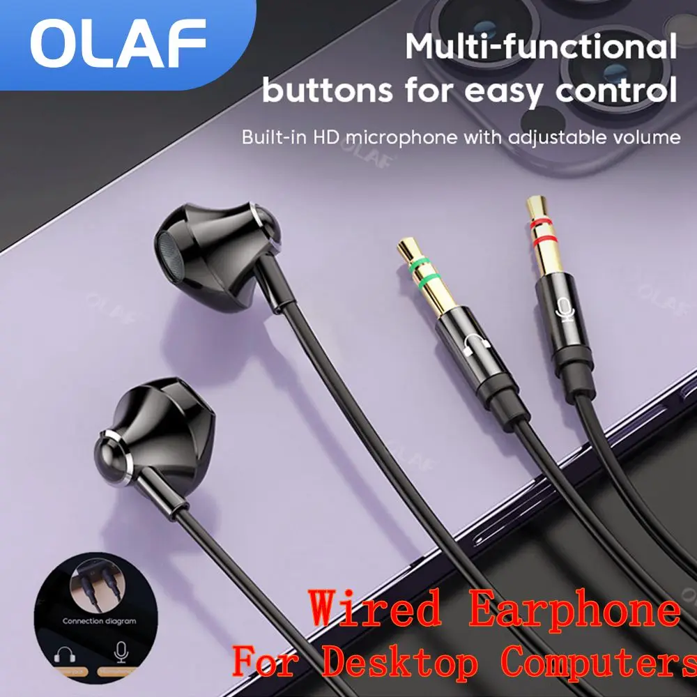 Dual Plug Wired Earphones For Desktop Computer Game Music Headphones 2M ...