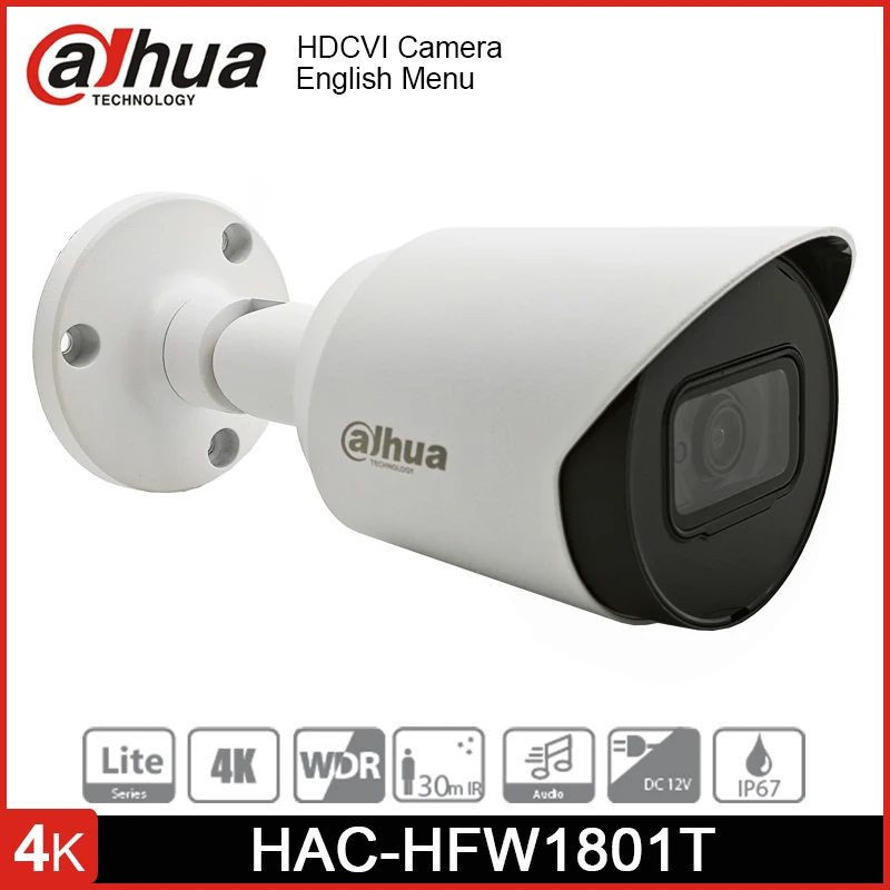 Dahua HAC-HFW1801T 4K 8MP HDCVI Bullet Camera Analog Outdoor Smart IR 30m IP67 CVI/CVBS/AHD/TVI ...
