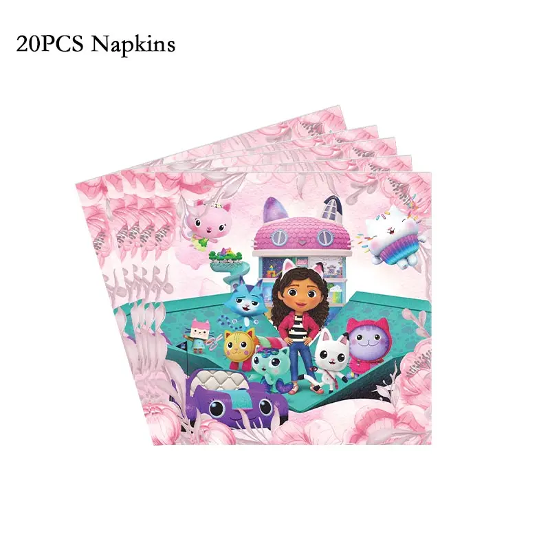 Decoración de fiesta de cumpleaños de casa de muñecas Gabby, vajilla temática de gato de dibujos ...