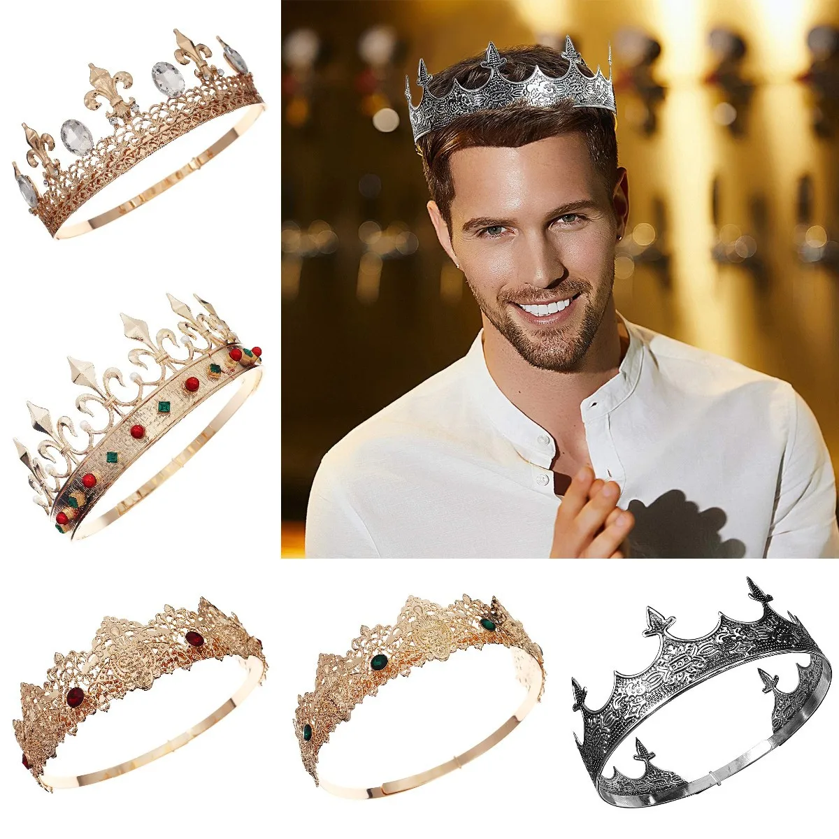 KMVEXO-Royal-King-Queen-Crown-for-Men-Women-Metal-Prince-Crowns-and ...