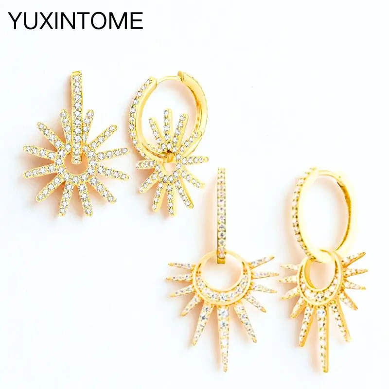 925 Sterling Silver Needle Creative Sun Pendant Earrings Women's ...